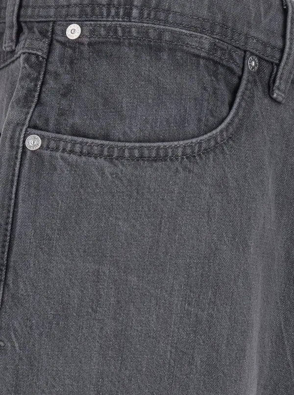 Stone Island Grey Loose Jeans With Five-pocket Design And Logo Patch On The Back In Denim For