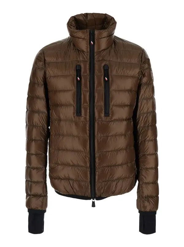 Moncler Hers' Down Jacket With High Neck And Logo Patch On The Sleeve In Tech Fabric - Brown