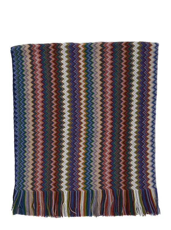 Missoni Scarf With Fringed Hem And All-over Zigzag Motif In Wool Blend For - Multicolor