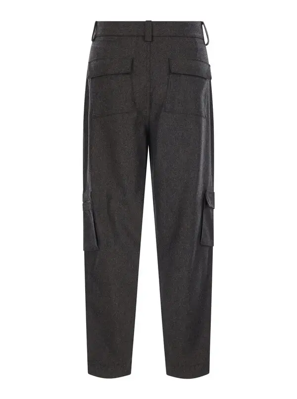 Brunello Cucinelli Brown Pants With Cargo Pockets And Belt Loops In Virgin Wool