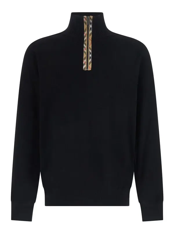 Burberry Half-zip Black Merino Sweater For - Multicolor