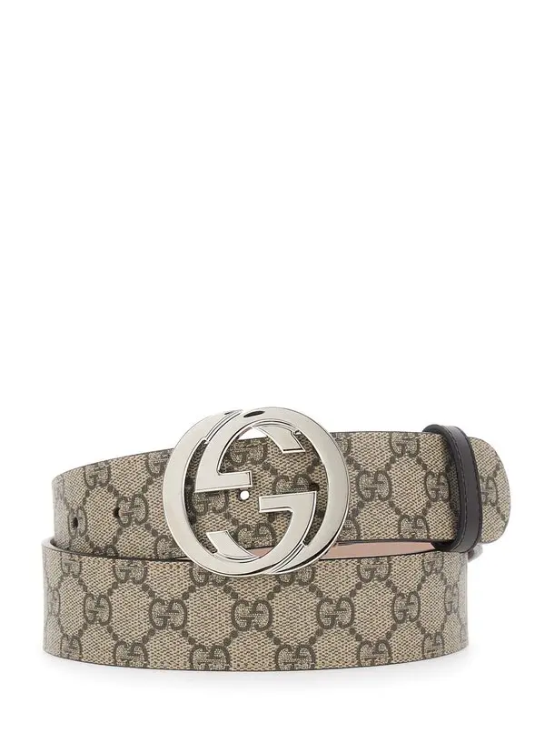 Gucci Beige Belt With Interlocking Gg Buckle Closure In Gg Canvas For - Multicolor