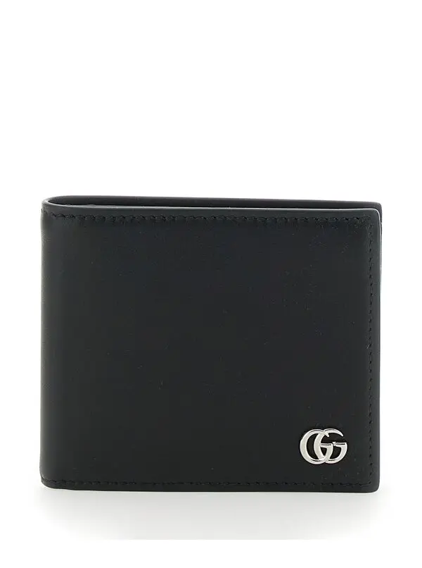 Gucci Black Leather Bi-fold Wallet With Logo Plate On The Front - Multicolor