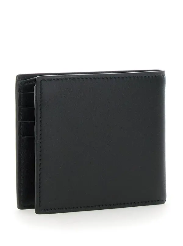 Gucci Black Leather Bi-fold Wallet With Logo Plate On The Front