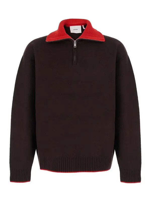 Axel Arigato Trace Half Zip Sweater With Zip Collar And Logo Patch In Brown - Multicolor