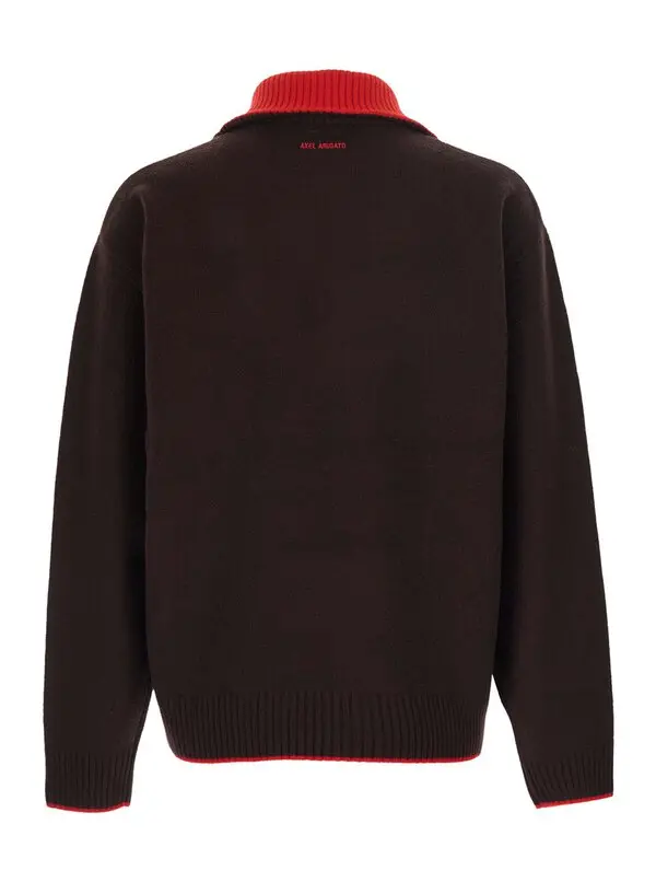 Axel Arigato Trace Half Zip Sweater With Zip Collar And Logo Patch In Brown - Multicolor