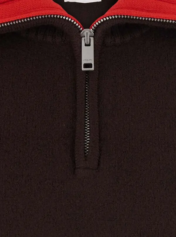 Axel Arigato Trace Half Zip Sweater With Zip Collar And Logo Patch In Brown - Multicolor