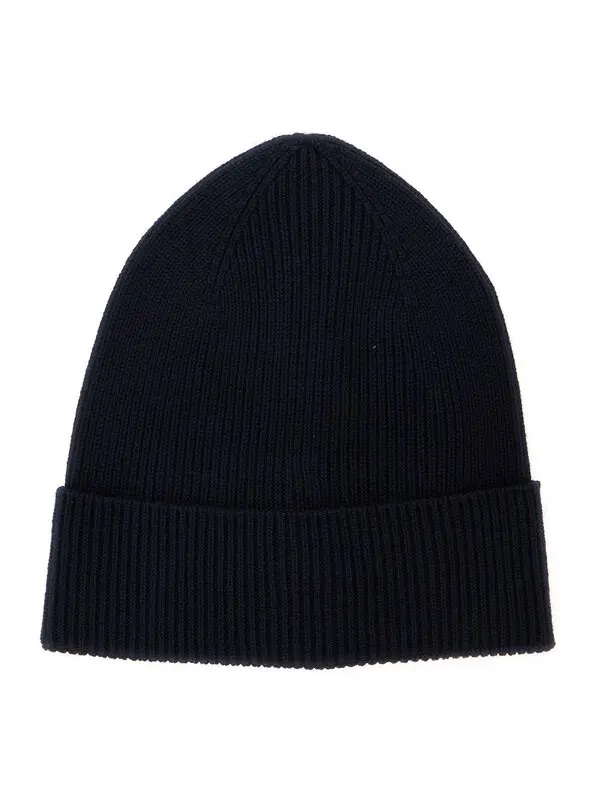Moncler Blue Beanie With Ribbed Trim And Logo Patch On The Front In Wool Blend For