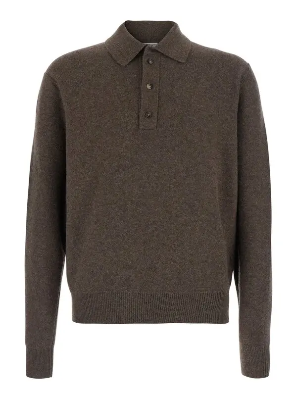 Bottega Veneta Brown Sweater With Classic Polo Shirt Collar And Ribbed Trims In Cashmere For - Multicolor