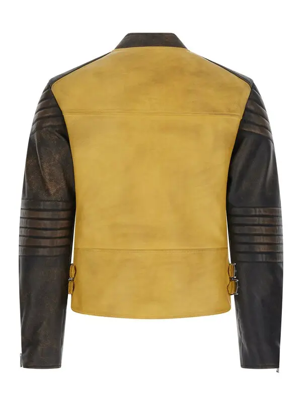 Fendi Yellow Jacket With Shoulder Reinforcements And Adjustable Side Straps In Leather For - Multicolor