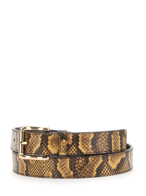 Amiri Brown Belt With All-over Python Print In Leather For