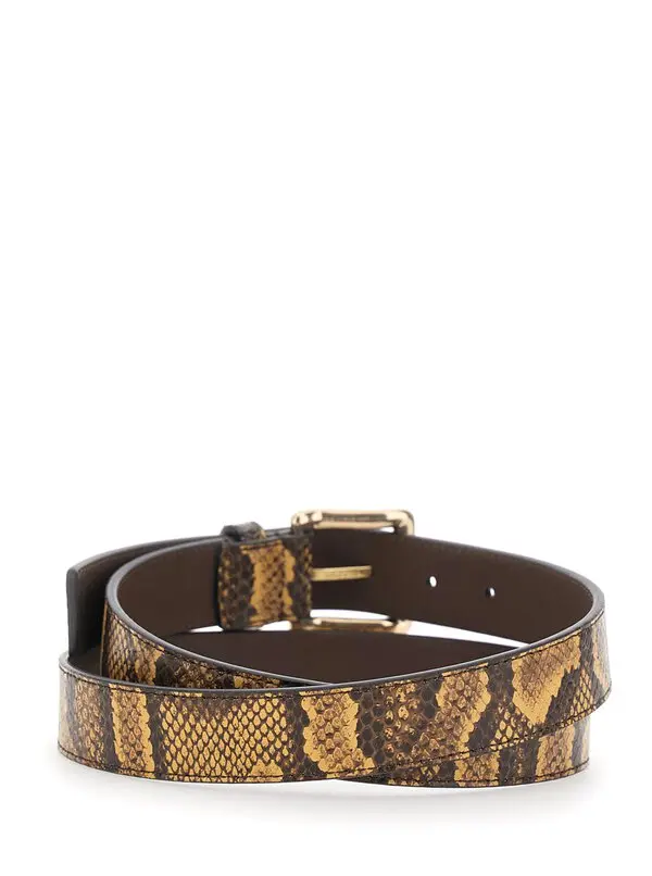 Amiri Brown Belt With All-over Python Print In Leather For