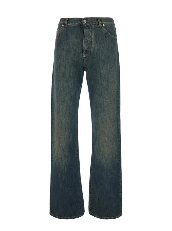 Fendi Blue Jeans With Logo Patch On The Back And Washed-effect In Denim For