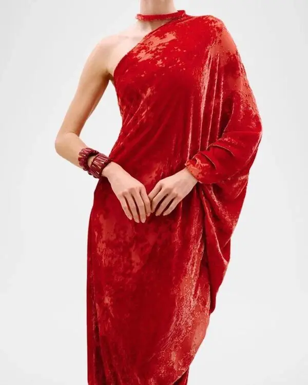 Silvia Tcherassi Erica Velvet Burnout One-shoulder Maxi Dress - Rouge