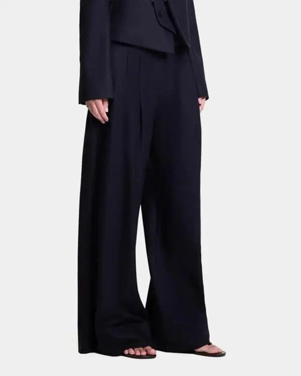 TWP Avery Wool-silk Blend Wide-leg Pants - Midnight