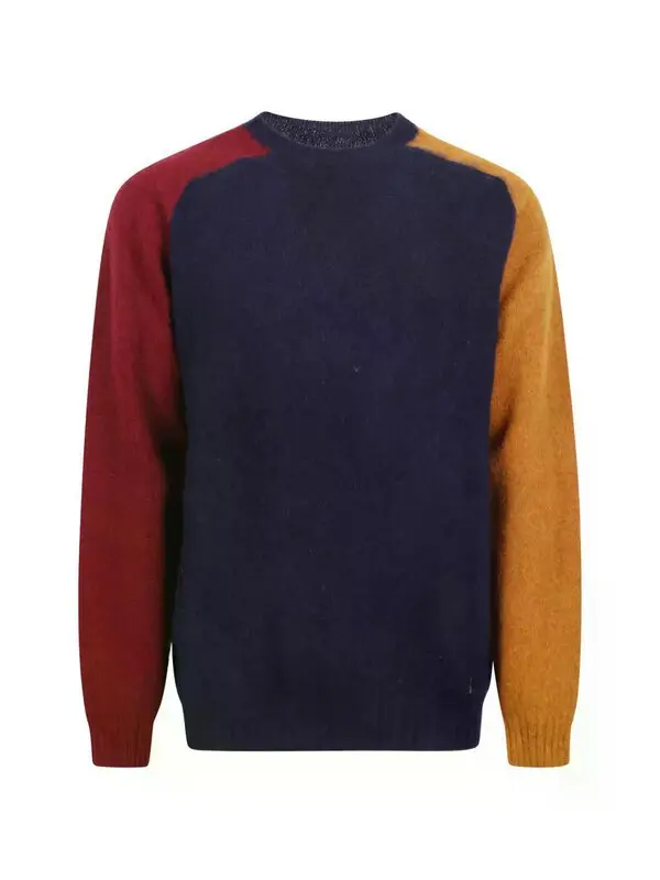 Barbour Scottish-made Colourblock Wool Crew Neck Jumper - Blue