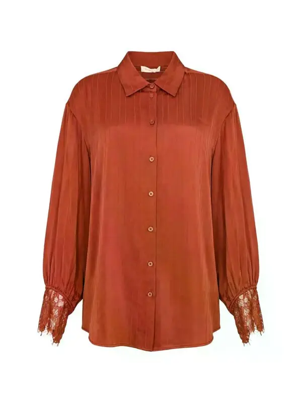 TWINSET Lace-trimmed Pinstriped Shirt - Orange