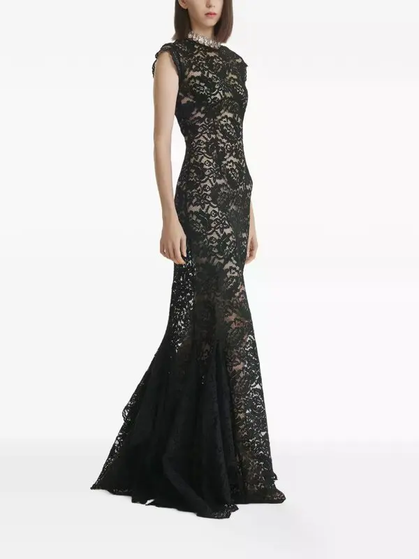 2310 STUDIO Lace-overlay Fishtail Maxi Dress