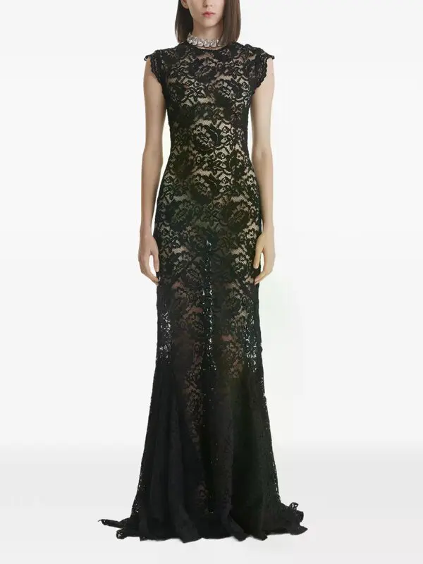 2310 STUDIO Lace-overlay Fishtail Maxi Dress - Black