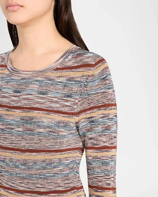 Veronica Beard Nami Striped Rib-knit Midi-dress - Rust Multi