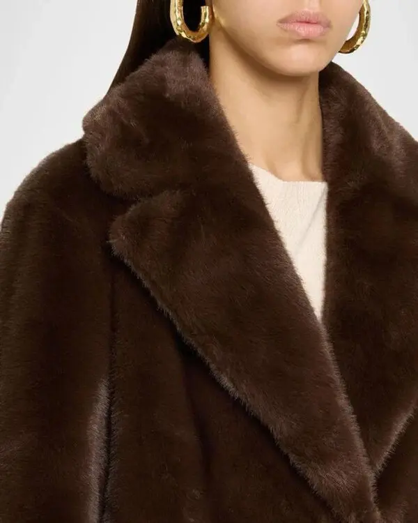 MILLY Harlow Faux Mink Coat - Dark Brown