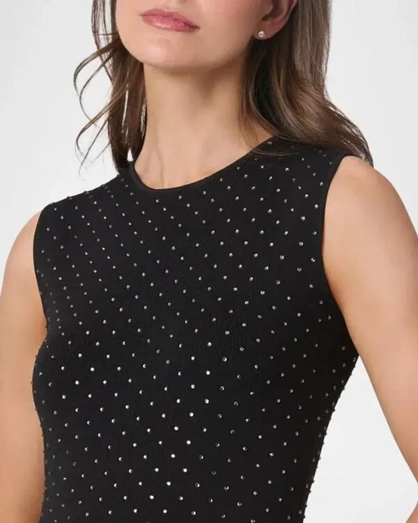 Shoshanna A-line Rhinestone Knit Midi Dress - Jet