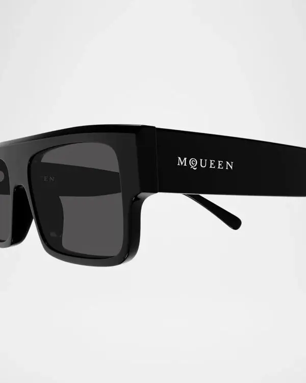 Alexander McQueen Apos;s Am0580s Flat Acetate Recycled Acetate Rectangular Sunglasses - Black