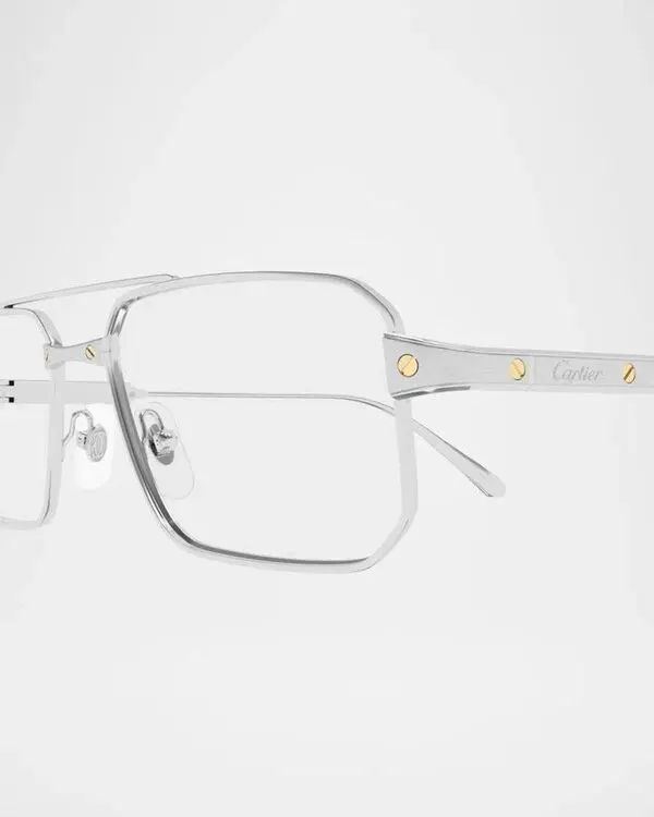 Cartier Apos;s Santos De Ct0654o Square Titanium Optical Glasses - Silver