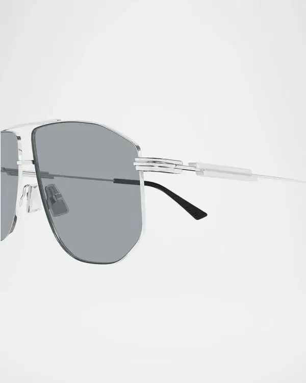 Bottega Veneta Apos;s Bv1509s Snap Ribbon Metal Navigator Sunglasses - Silver