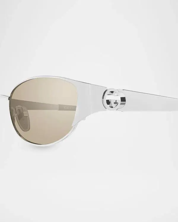 Gucci Interlocking G 55mm Oval Sunglasses - Silver