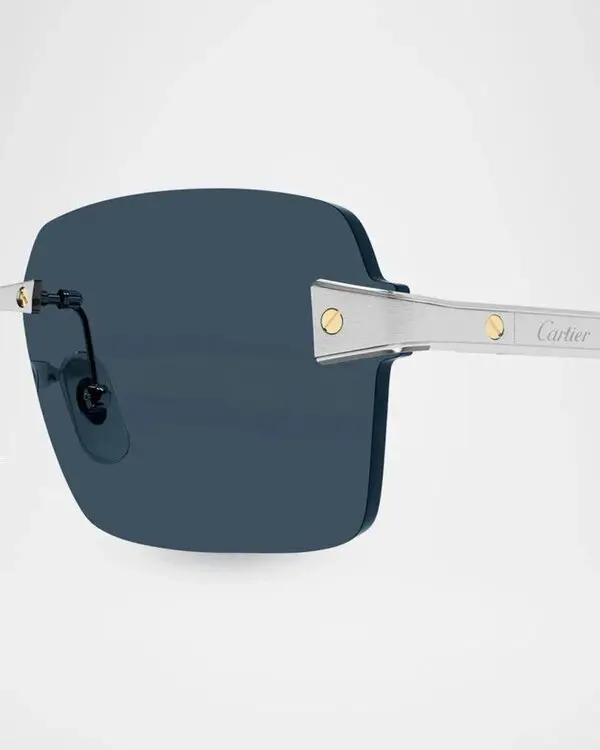 Cartier Apos;s Ct0652s Santos Classic Titanium Rectangular Sunglasses - Silver