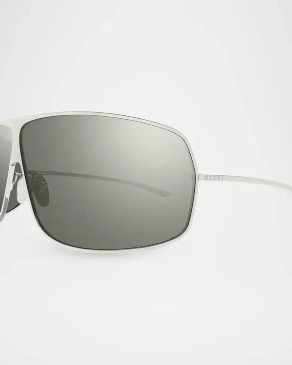 Gucci Lettering 80mm Shield Sunglasses - Silver