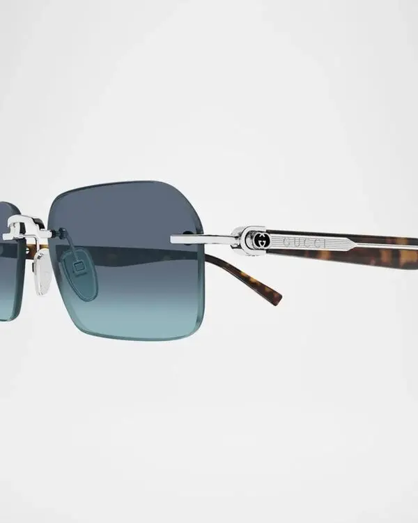 Gucci Apos;s Gg2259s Special Rivets Rimless Metal & Recycled Acetate Rectangle Sunglasses - Silver