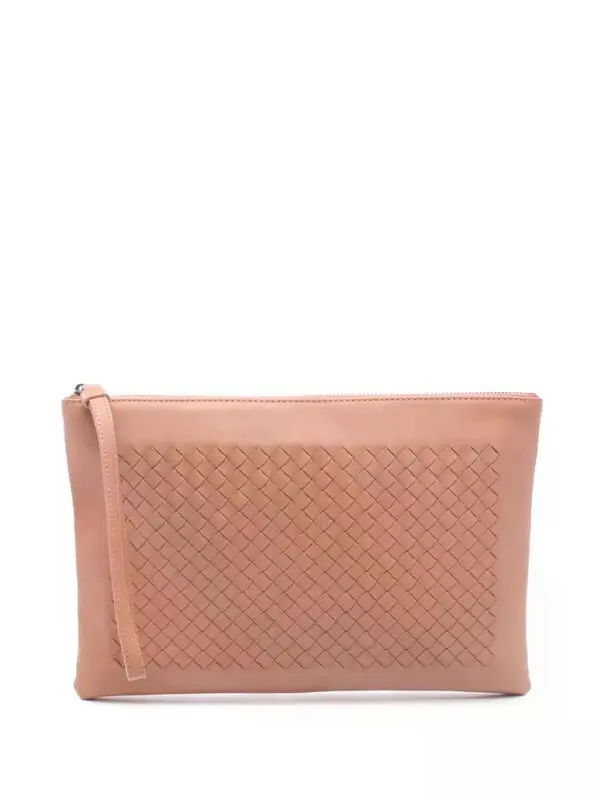 Bottega Veneta 2000-2026 Nappa Intrecciato Zip Wristlet Pouch Clutch Bag - Neutrals