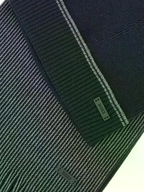 BOSS Ribbed Hat And Striped Scarf Set
