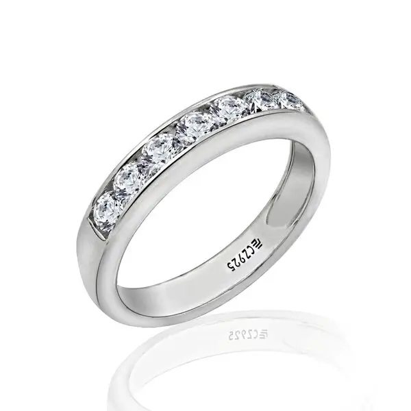 DIAMONBLISS 3mm Round Cut Channel Set Half Band Ring - White