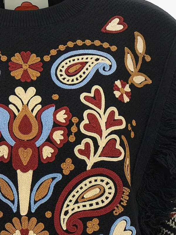 Farm Rio Love Paisley Cornelli Sweater With Fringe