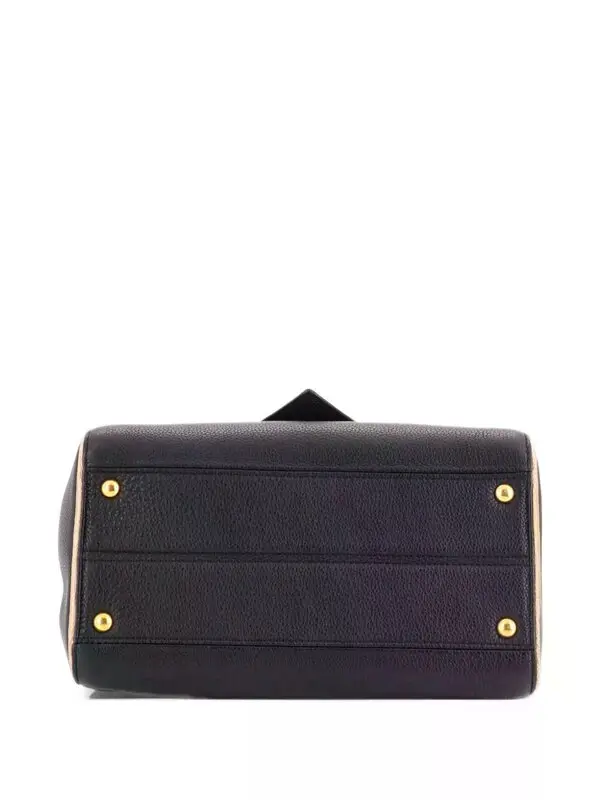 LOUIS VUITTON Double V Handbag Calfskin With Monogram Canvas Satchel - Black