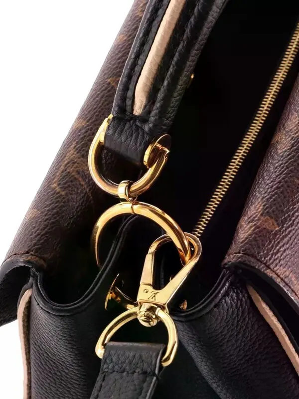 LOUIS VUITTON Double V Handbag Calfskin With Monogram Canvas Satchel - Black