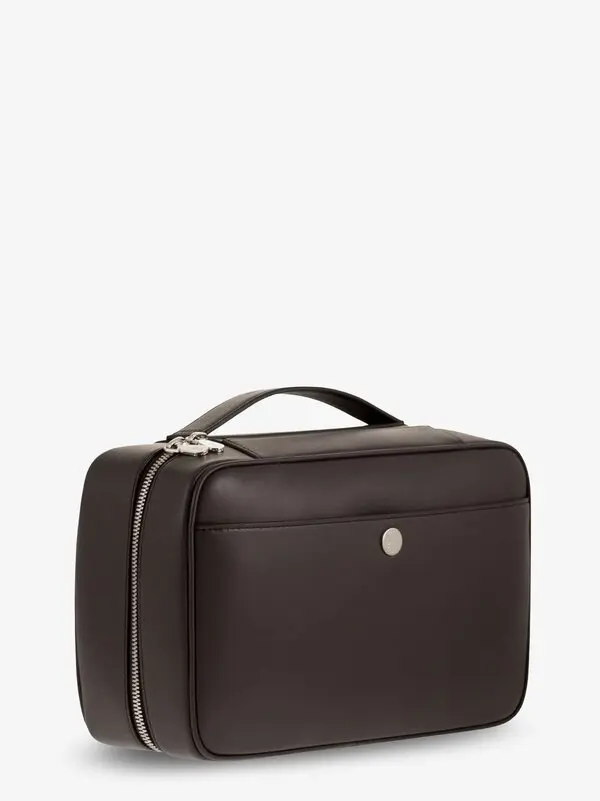 Brunello Cucinelli Leather Beauty Case With Metal Logo Detail - Brown