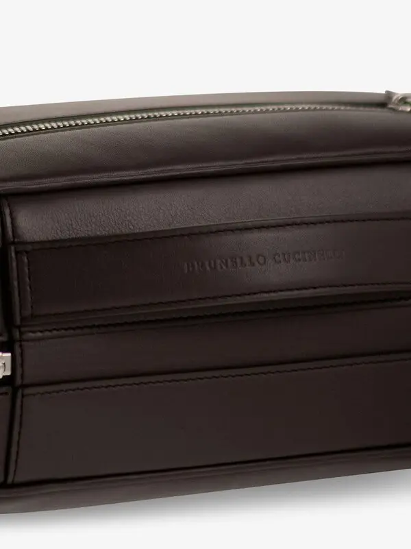Brunello Cucinelli Leather Beauty Case With Metal Logo Detail - Brown