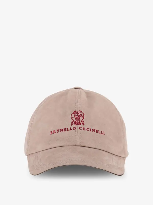 Brunello Cucinelli Suede Hat With Embroidered Logo On The Front - Grey