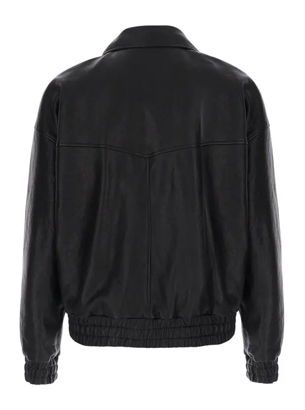 Saint Laurent Black Jacket With Classic Collar And Zip Closure On The Front In Leather For