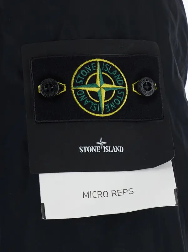 Stone Island Black Jacket With Classic Collar And Logo Patch On The Sleeve In Tech Fabric For - Multicolor