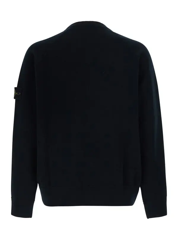 Stone Island Black Crew Neck Sweater With Logo Patch On The Sleeve In Wool Blend