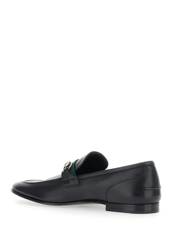 Gucci Como' Black Loafers With Web Stripe And Horsebit In Leather For