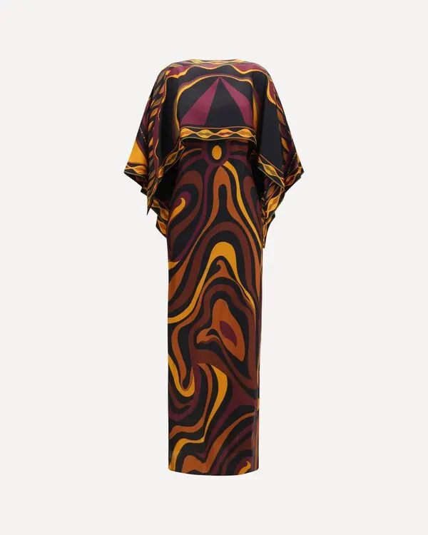 Emilio Pucci Silk Dress With Shoulder Cape - Multicolour
