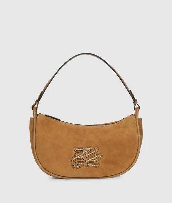 Karl Lagerfeld K/autograph Patch Moon Shoulder Bag - Caramel
