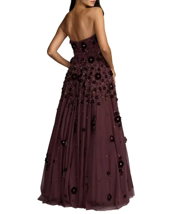 Mac Duggal Floral Embellished Strapless Ball Gown
