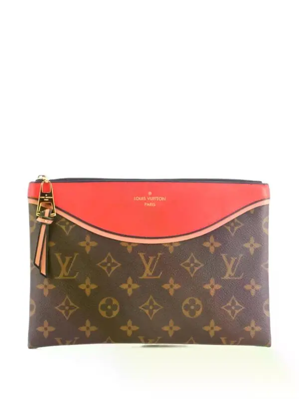 LOUIS VUITTON Tuileries Pochette Nm Monogram Canvas With Leather Clutch Bag - Red